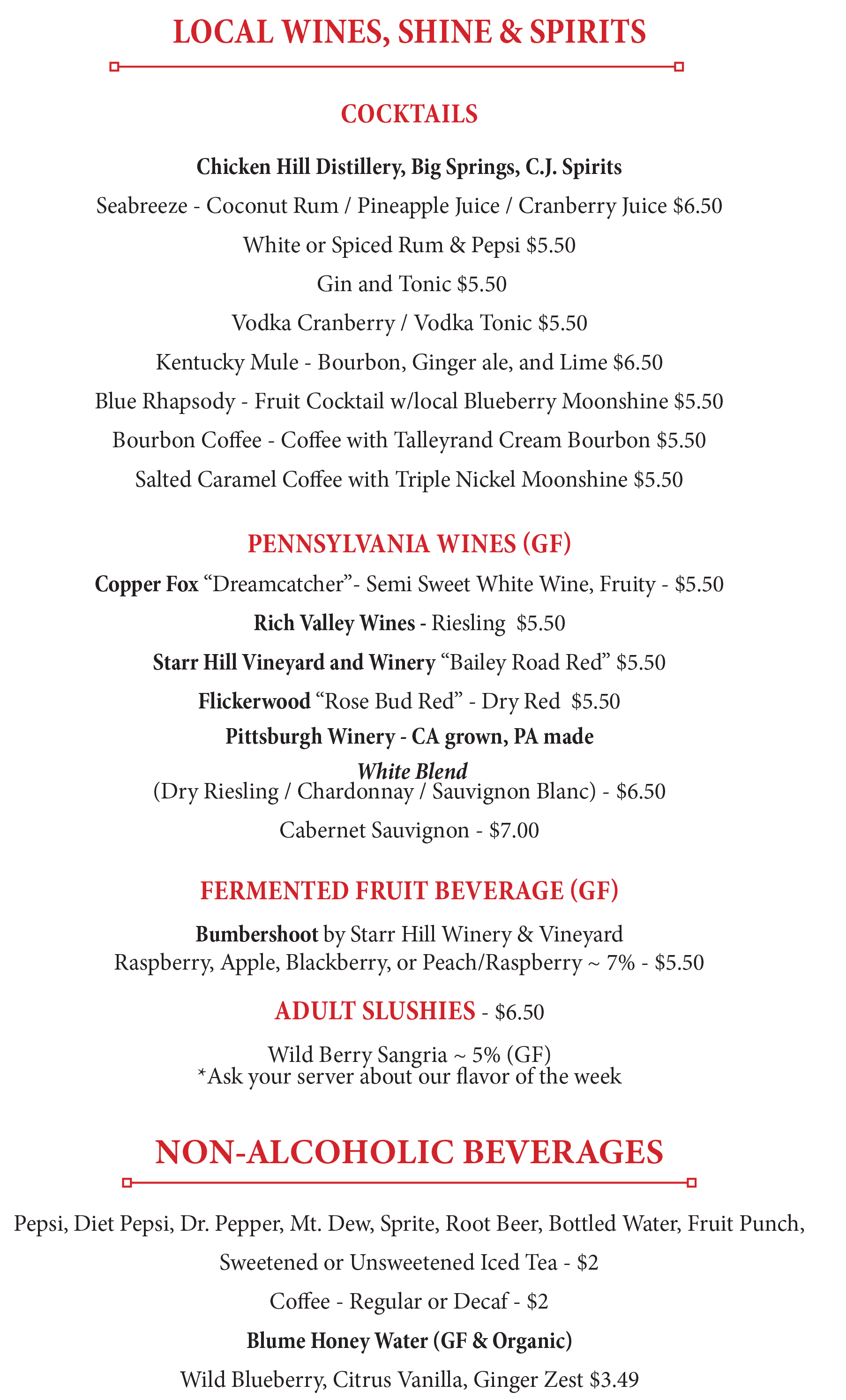 Tap Room Menu - Straub Brewery