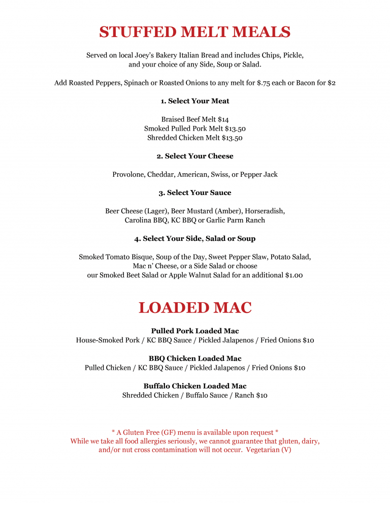 Tap Room Menu - Straub Brewery