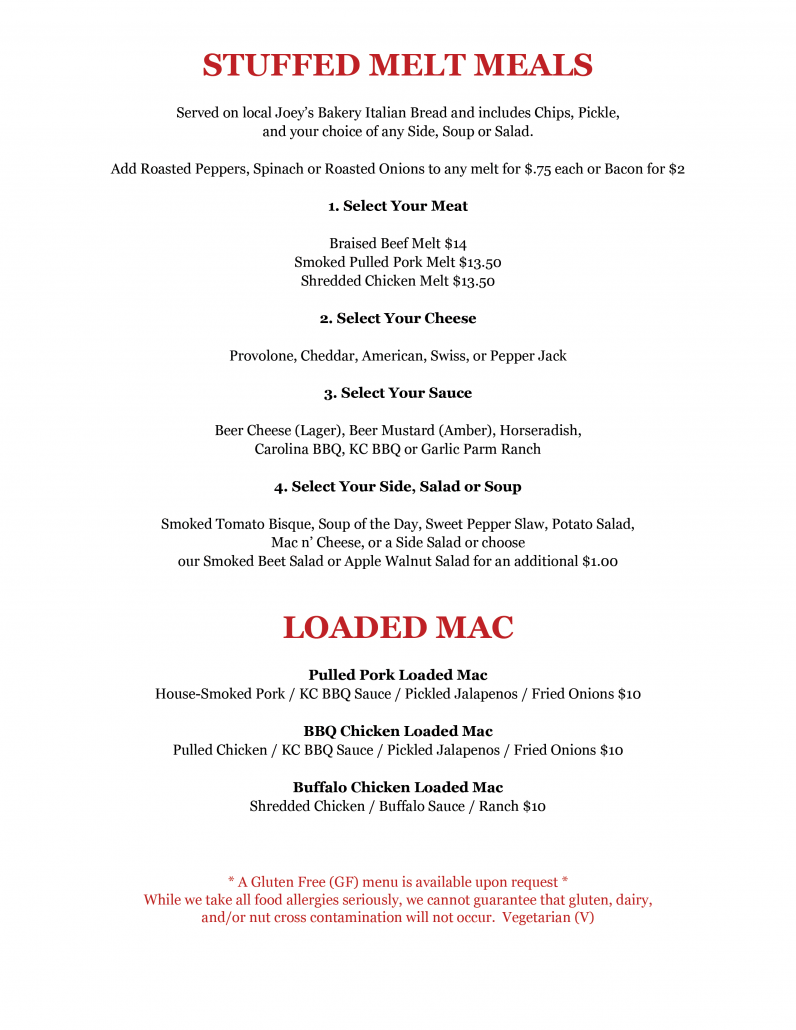 Tap Room Menu - Straub Brewery