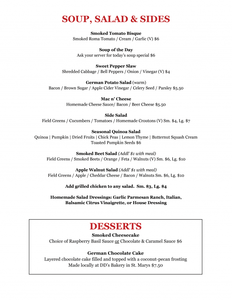 Tap Room Menu - Straub Brewery