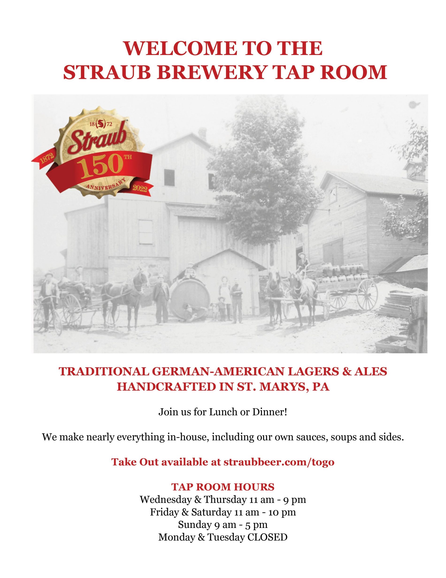 Tap Room Menu - Straub Brewery