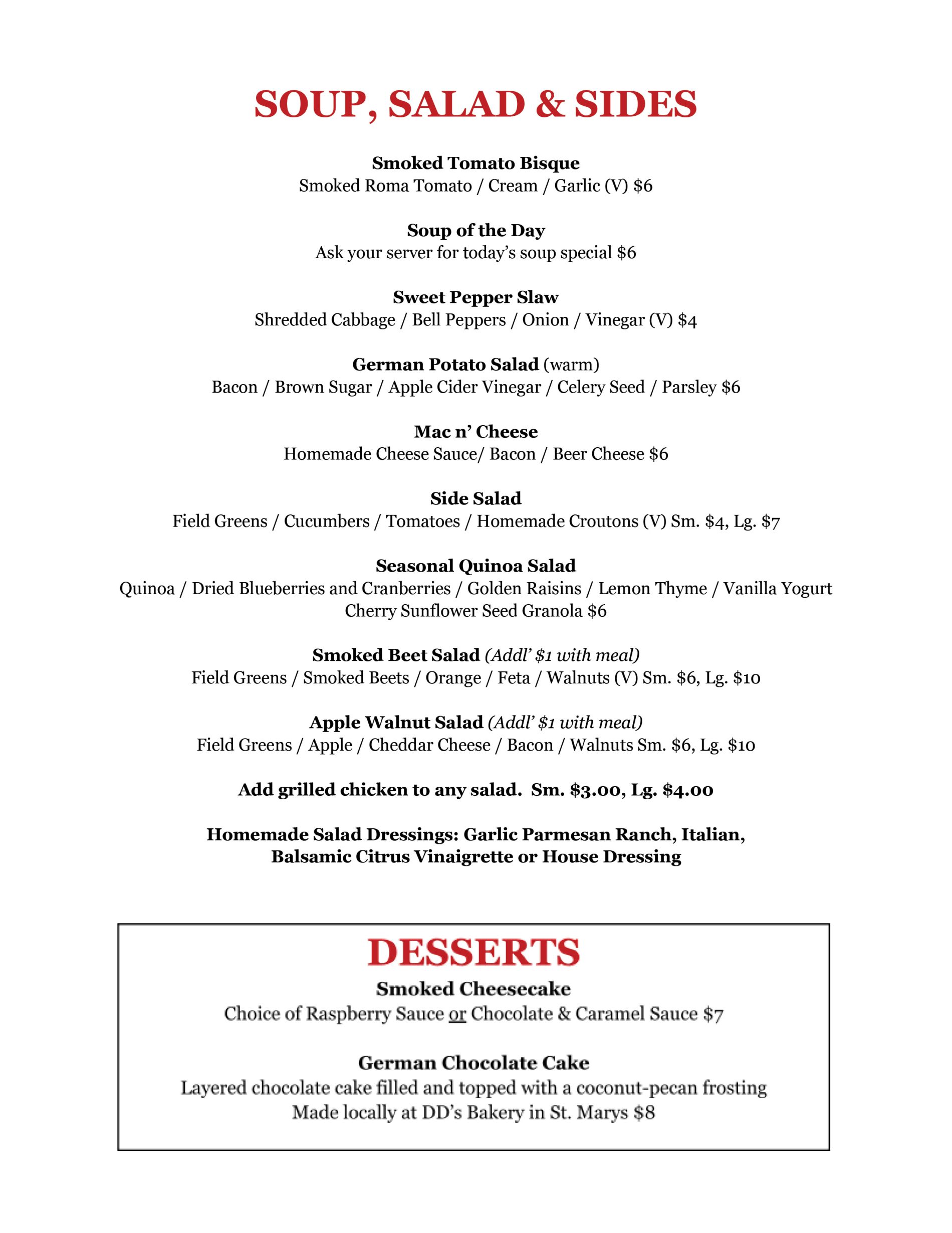 Tap Room Menu - Straub Brewery