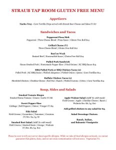 Tap Room Menu - Straub Brewery
