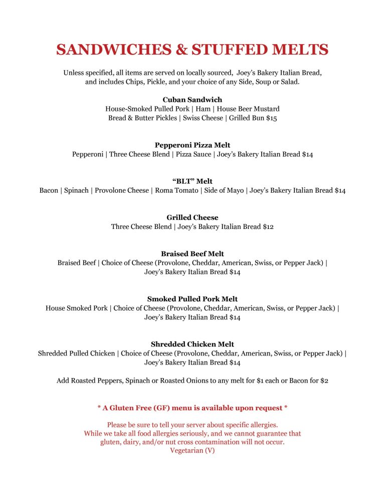 Tap Room Menu - Straub Brewery