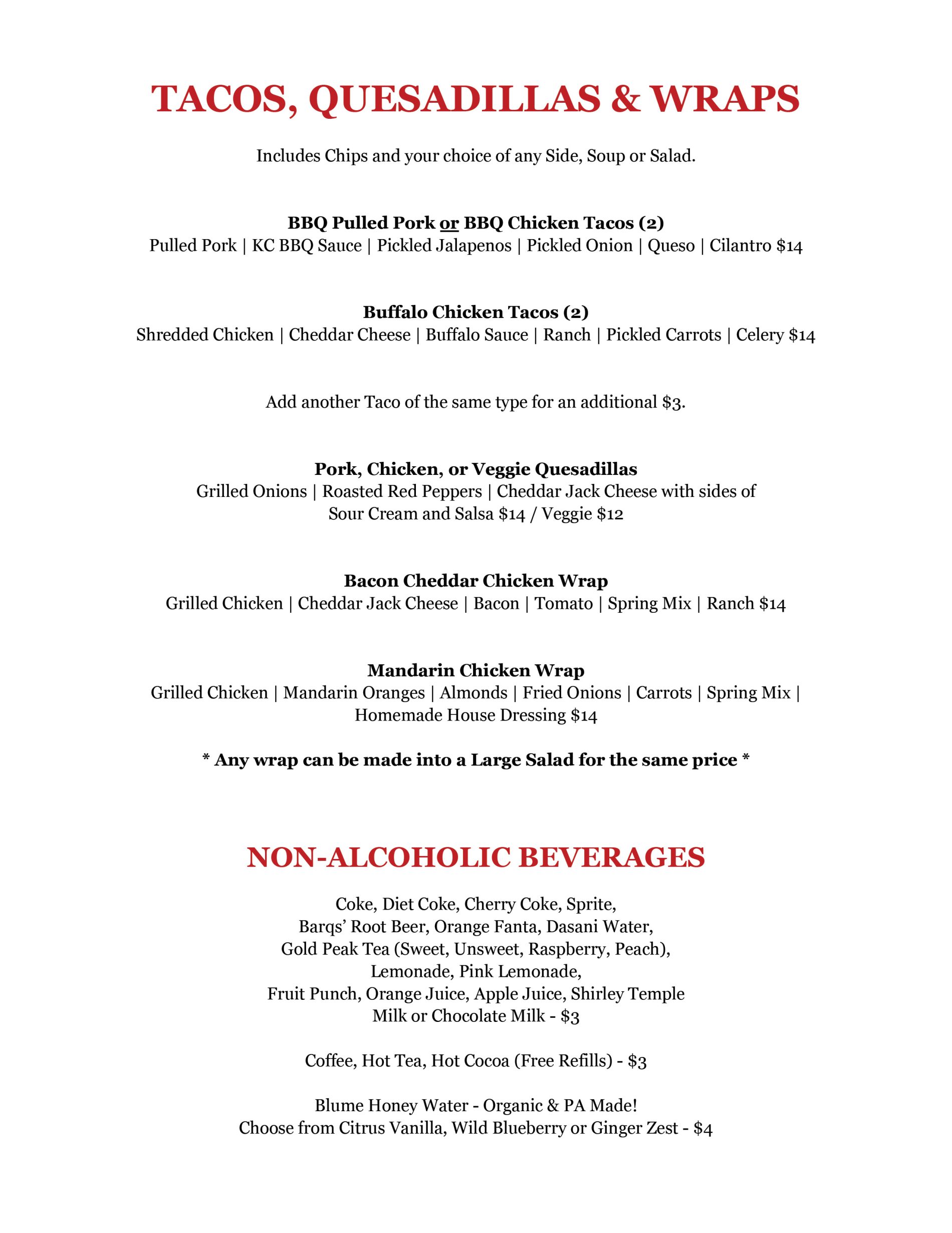 Tap Room Menu - Straub Brewery