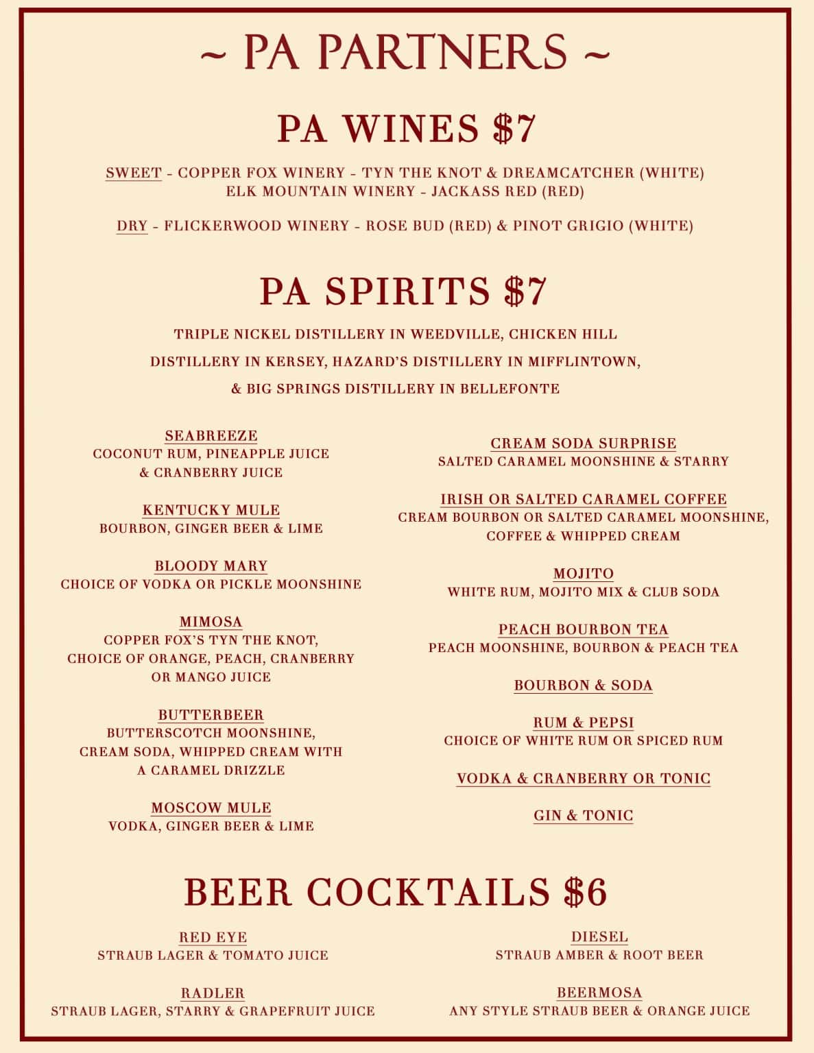 Tap Room Menu - Straub Brewery