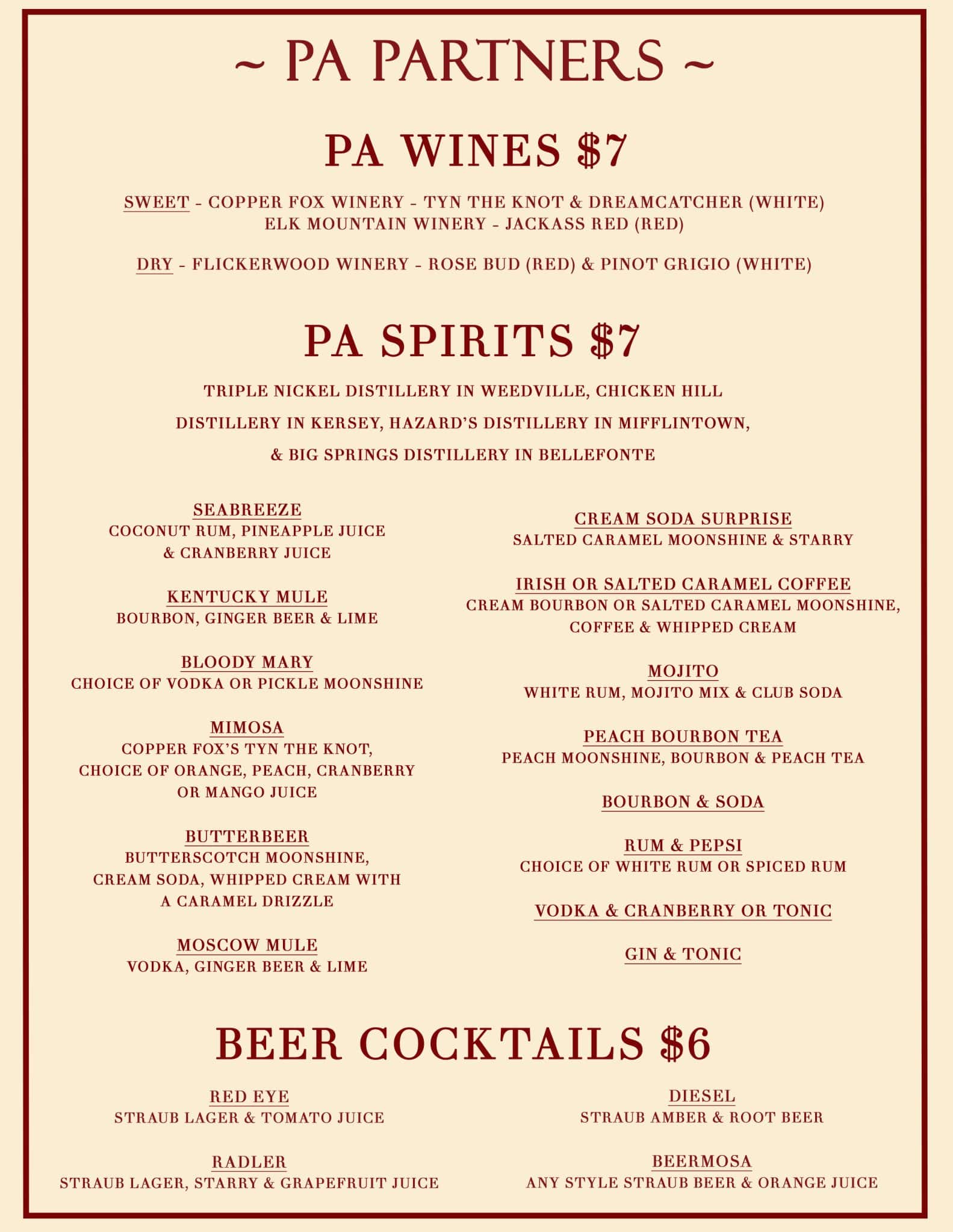 Tap Room Menu - Straub Brewery