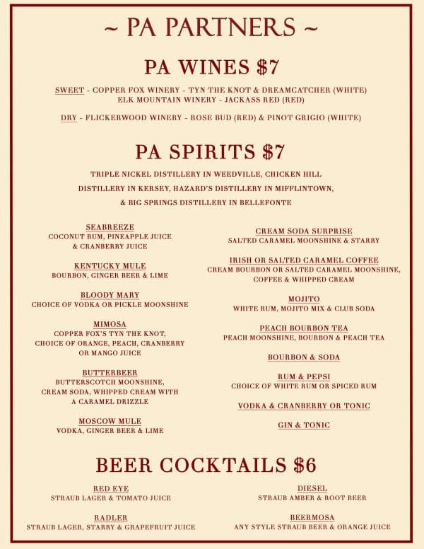 Tap Room Menu - Straub Brewery