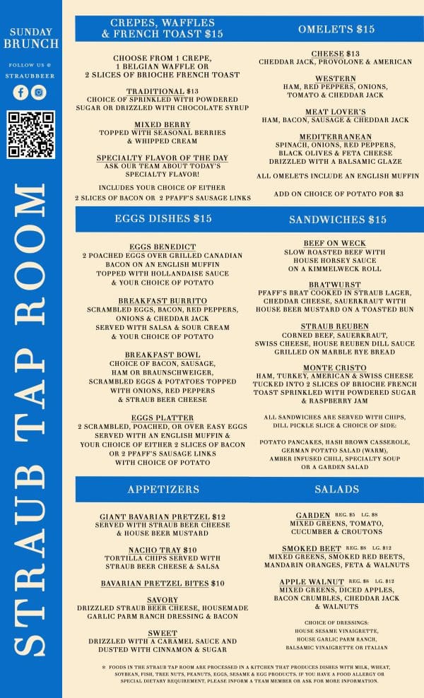 Tap Room Menu - Straub Brewery